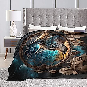 Ruoruo Wolf and Dream Catcher Fleece Blanket Throw Lightweight Blanket Super Soft Cozy Bed Warm Blanket for Living Room/Bedroom All Season,Gift,40"x30"