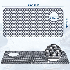 Silicone Sink Protectors for Kitchen Sink - 28.4"x 14.3" Kitchen Sink Mats Accessory, Non-Slip Heat Resistant Sink Mat for Bottom of Farmhouse Porcelain Stainless Steel Sink (Right Left Hole)