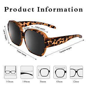 TINHAO Square Oversized Polarized Fit Over Sunglasses Over Glasses with Lightweight Large Frame for Woman Man (Amber leopard, Black)