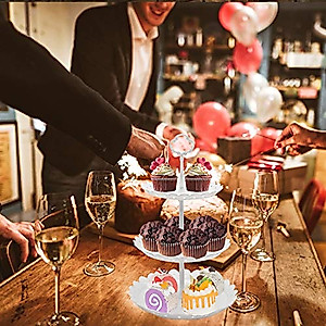 FEOOWV Set of 5 Pcs Round 3-Tier Cake Stand Party Food Server Display Stand with Plastic Serving Trays for Wedding Birthday Party Decor (Style B)