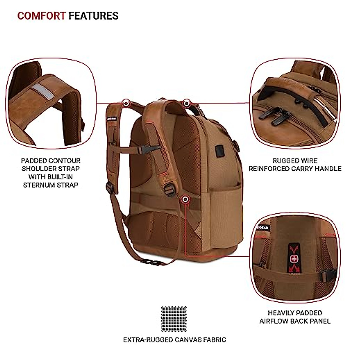 SwissGear Tool Bag Backpack, Fits Up to 17-Inch Laptop, Work Pack PRO, Brown Canvas