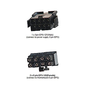 AYA 7" (7-inch) 8-Pin EPS-12V Male to Dual 8-Pin EPS-12V Female Y Splitter Cable 18AWG