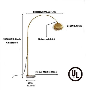 LightInTheBox Modern LED Arc Floor Lamp Gold Floor Lamp Brass Standing Lamp with Marble Base Floor Light for Living Room Reading Bedroom Home Office