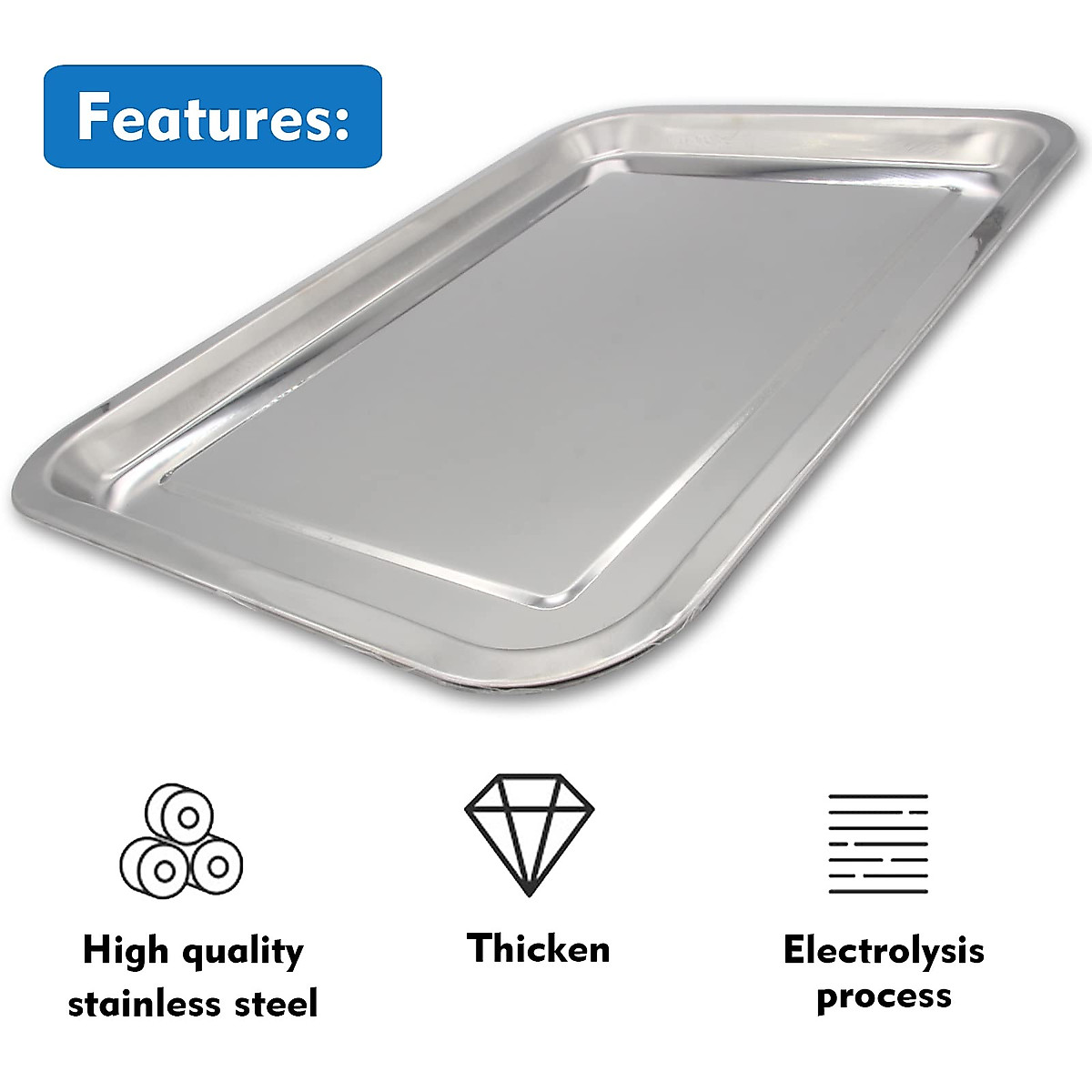 Tattoo Stainless Steel Tray - Rayyl 2 Pack Stainless Steel Tattoo Trays 13.5'' X 10'' Piercing Instrument Tray Tool Flat for Tattoo Kits Tattoo Supplies (2pcs)