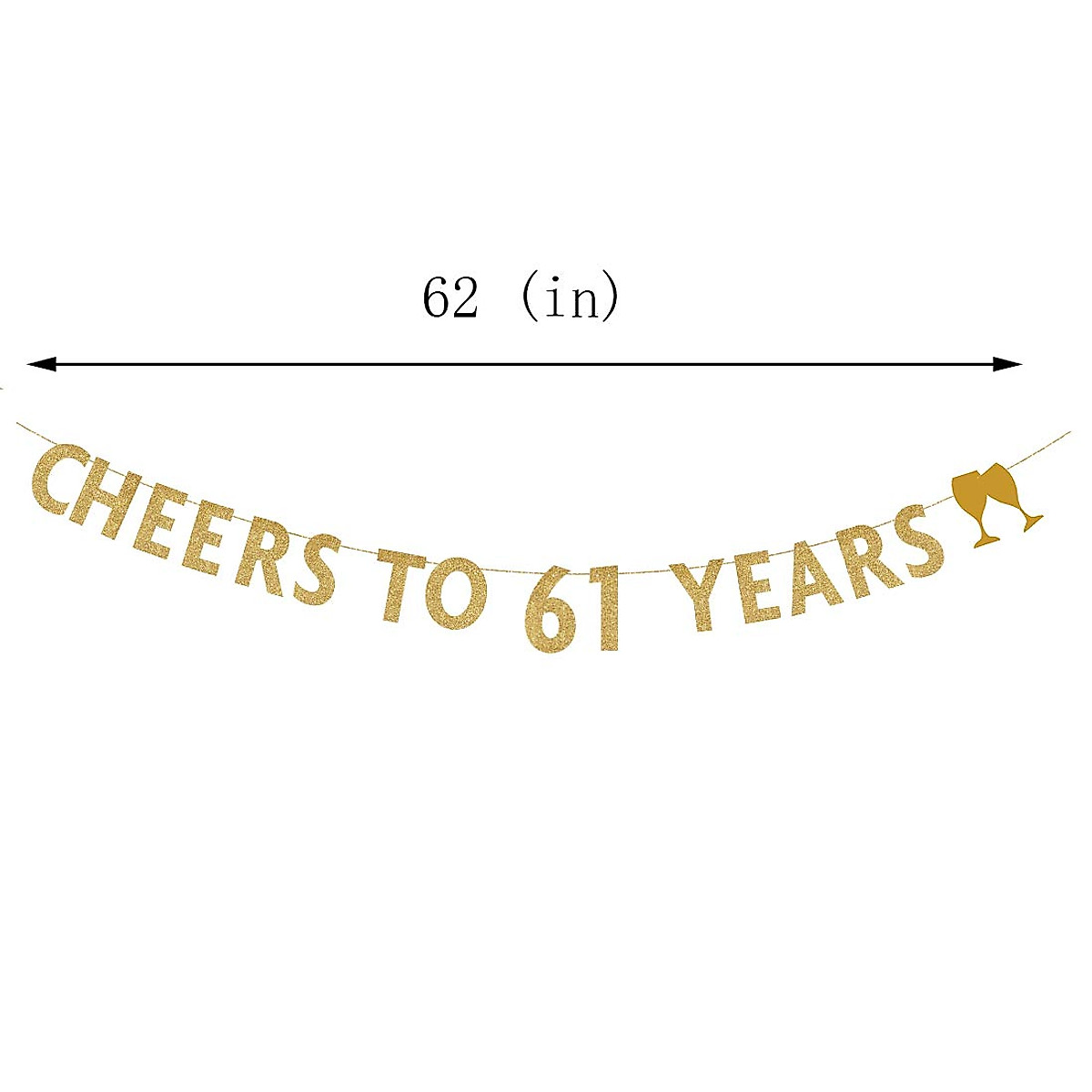 MAGJUCHE Gold glitter Cheers to 61 years banner,61th birthday party decorations