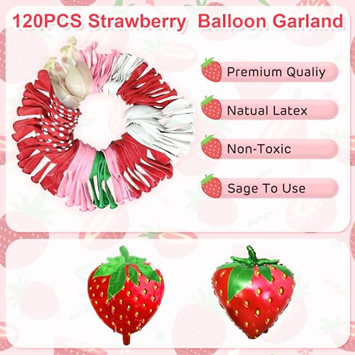 Amandir Strawberry 1st Birthday Party Decorations One Boxes, 120PCS Strawberry Balloons Garland Arch Banner Cake Topper Foil Number 1 for Berry First Sweet One Girl Birthday Baby Shower Fruit Supplies