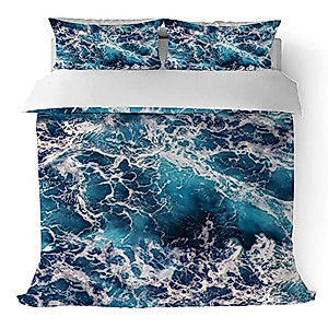 Duvet Cover Sets California King -Ocean Waves Landscape-Bedding Comforter Set Breathable SetsSoft Microfiber 3 Pcs