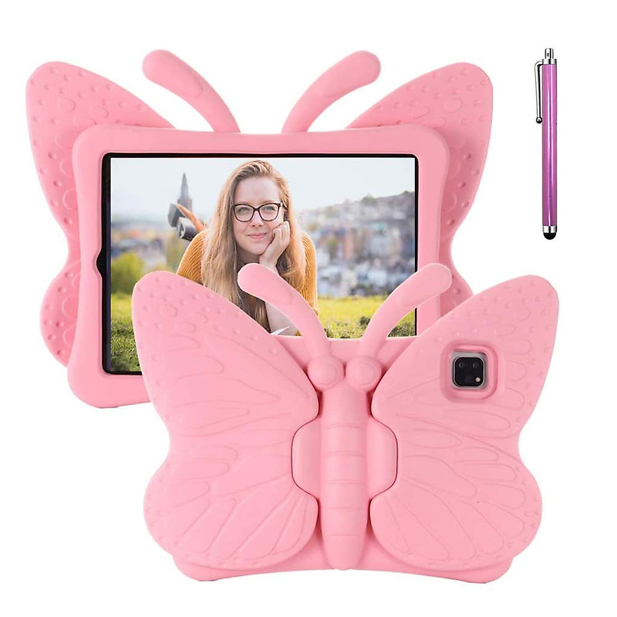 iPad Pro 11 Kids Case, iPad Pro 11 inch 2020 Case for Kids, Light Weight Shockproof EVA Foam Protective Tablet Cover Stand Case for iPad 11" 2nd Generation - Cute Butterfly (Rose Red)