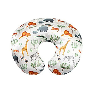 Satin Nursing Pillow Cover Set 2 Pack Ultra Soft Silk Compatible with Boppy Pillow Protect for Baby Hair and Skin Elephant & Rhino Lion