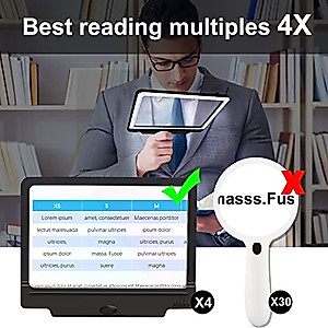 4X Magnifying Glass with 36 Adjustable LED Lights Provide Full-Page Viewing Area Evenly Lit Perfect for Low Vision Person and Seniors (Black)