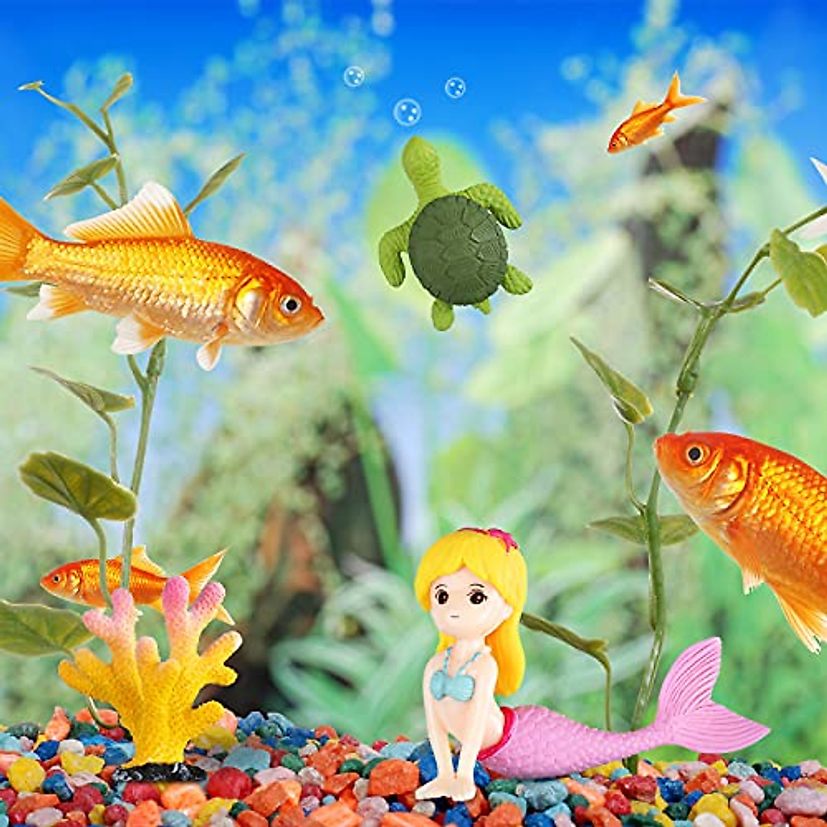 Aquarium Fish Tank Mermaid Ornament Miniature Mermaid Figurines with Simulated Seaweed for DIY Craft Aquarium Fish Tank Desk Accessories Decoration