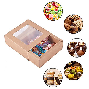BENECREAT 20 Packs 3.5x3.5x1.2 Square Kraft Paper Gift Boxes Drawer Box with PVC Window Lid for Chrismas Party Favor Treats Bakery and Candy