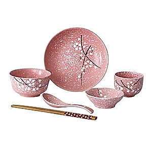 BESTONZON 6pcs Japanese Ceramic Tableware Set Household Ceramic Dinnerware Set (Pink)
