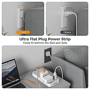 Power Strip Surge Protector, TESSAN Flat Plug Extension Cord with 8 Outlets 3 USB Charger(1 USB C), 1080 Joules Protection, Wall Mountable Charging Station for Home Office School Dorm Room Essentials