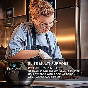Pur-Well Living Chef Knife Classic 8in Professional Chefs Knife (Made with German Stainless Steel) Elite multi-purpose full-size 8-inch chef’s knife