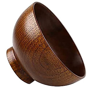 Jaquiain 6 Pcs Wood Bowls Serving for Rice, Soup, Dip, Coffee, Tea, Decoration Wooden Salad Bowl Kitchen Cutlery Set