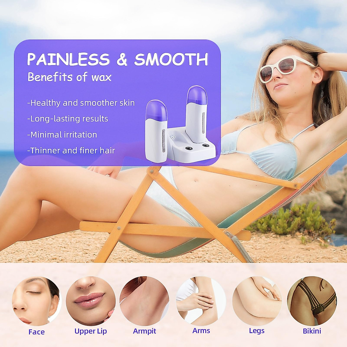 Wax Warmer for Hair Removal Double Depilatory Roll On Wax Heater Electric Home Waxing Machine for Women Men AC110V 40W (Blue)