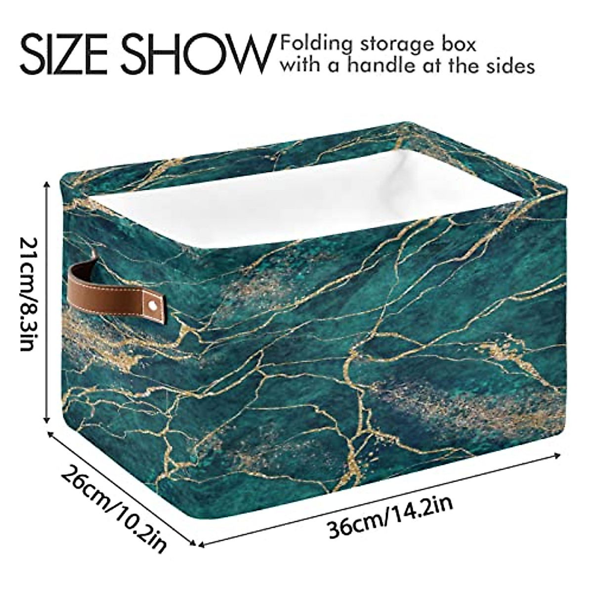 Kigai Collapsible Storage Basket with Handles, Gold Green Marble Canvas Fabric Storage Bins Toys Clothes Organizer for Bedroom, Nursery, Shelves, Closets (2PACK)