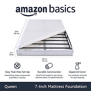 Amazon Basics Smart Box Spring Bed Base, 7-Inch Mattress Foundation - Queen Size, Tool-Free Easy Assembly