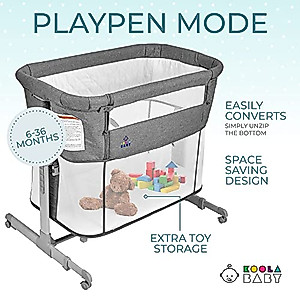 3 in 1 Baby Bassinet, Bedside Sleeper, & Playpen, Easy Folding Portable Crib (Grey)- KoolaBaby