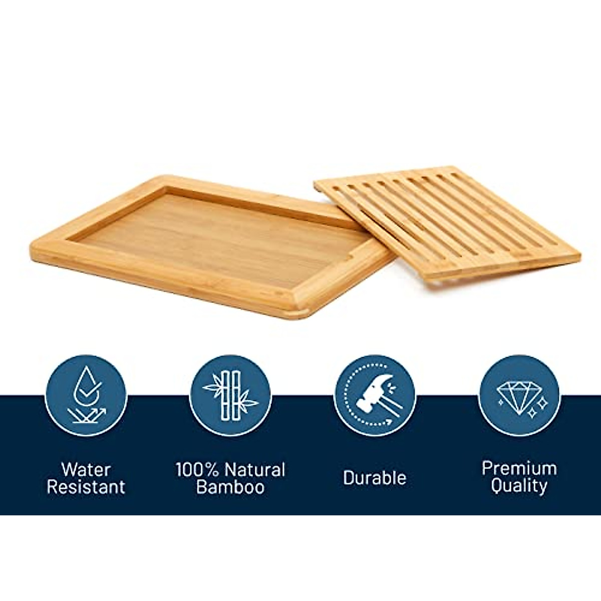RoyalHouse Large Premium Natural Bamboo Bread Cutting Board with Crumb Tray, Bread Serving Tray for Kitchen