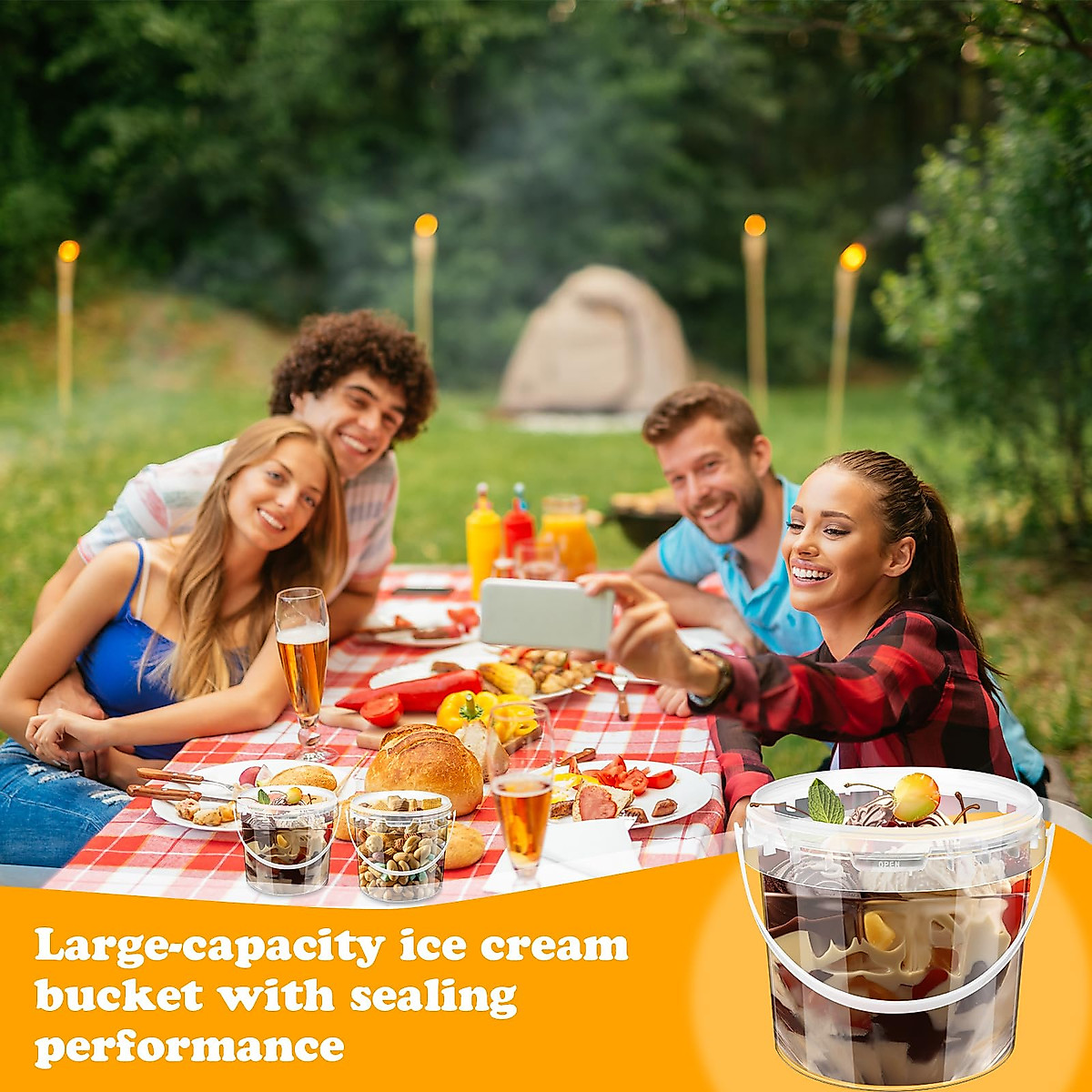 Funnymoom 20 Pack 48 oz Clear Buckets with Lid Plastic Ice Cream Buckets with Lid and Handle Ice Cream Tub Food Storage Containers Round Plastic Pails Freezer and Microwave Safe for Food