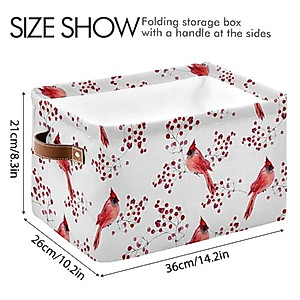 Cute Red Birds Storage Basket Bins Collapsible Toy Storage Bins with Handles Laundry Baskets for Home Boys Girls Office Closet Shelf Nursery Baskets,2 pcs
