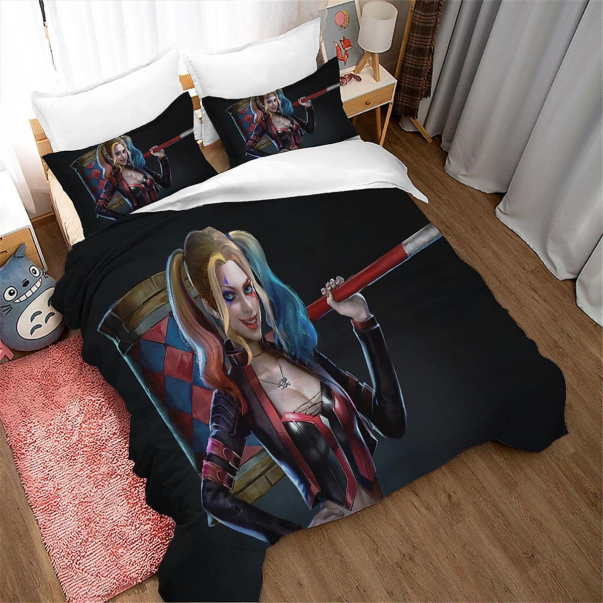 NICHIYOBI Qu-inn Villain Movie Character Duvet Cover 3 Piece Bed Set,Room Atmosphere Decoration Movie peripherals (Style 8,Queen 90x90in+20x30in*2)