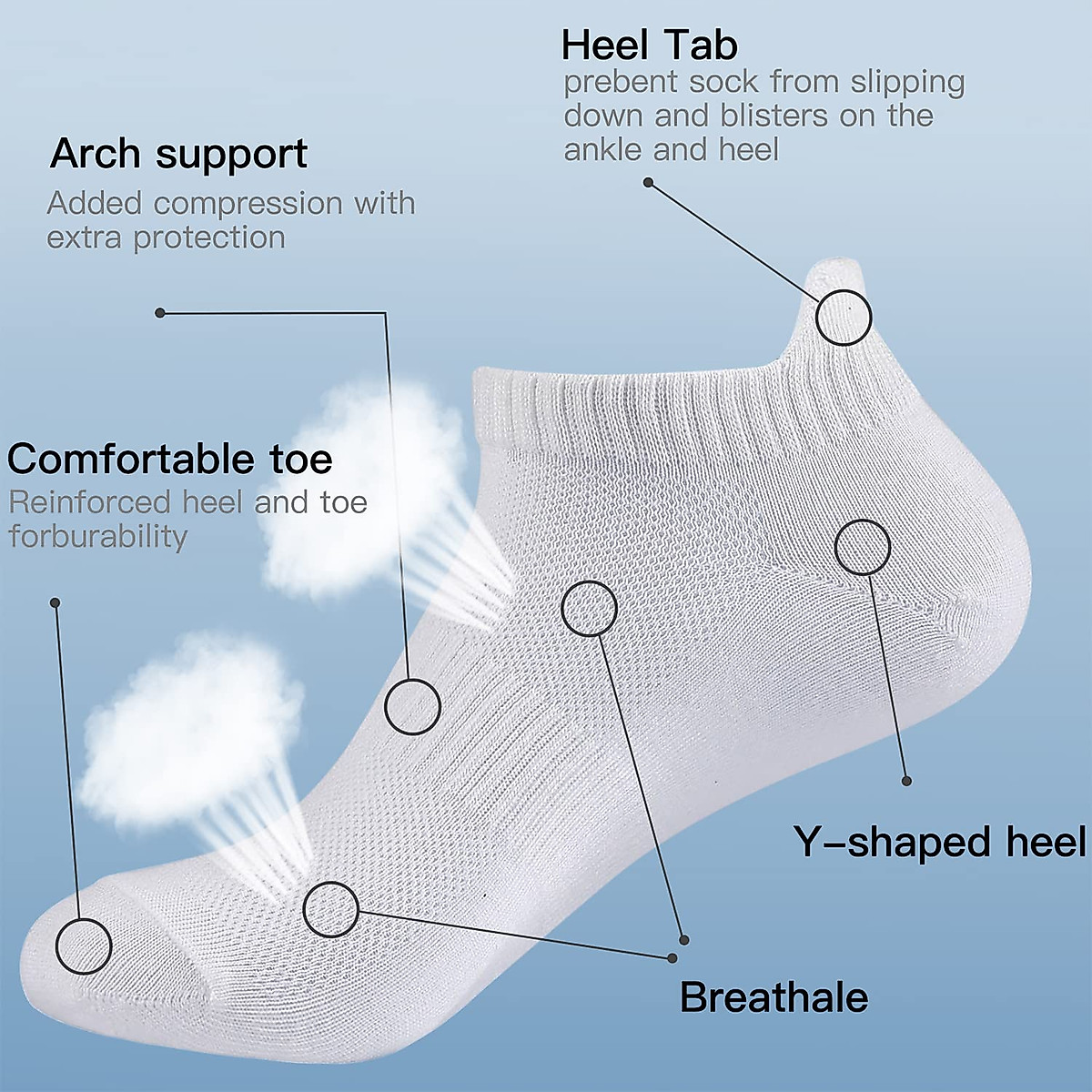BallHull Women's and Men's Running Ankle Socks Low Cut Breathable Socks With Tab 6 Pairs, Black
