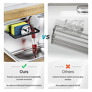 iSPECLE Sponge Holder with Suction Cups, 3-in-1 Sponge Holder for Kitchen Sink, Kitchen Sink Caddy, Dish Sponge Holder for Saving Space, Black