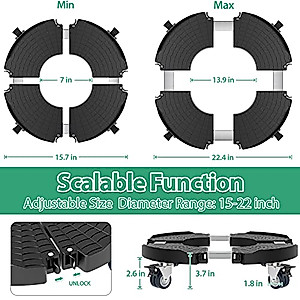 VANCASTLE Plant Caddy with Wheels, 15-22 Inch Adjustable Rolling Plant Stand Indoor Outdoor, Large Plant Cart Dolly with Casters for Flower Pot Garden Pot Mover, Black, 1 Pack