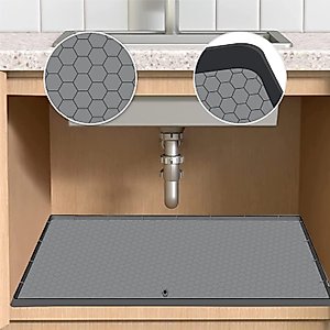 Under Sink Mat for Kitchen Waterproof, 34" X 22" Sink Mats for Bottom of Kitchen Sink, Silicone Under Sink Liner, Kitchen Bathroom Cabinet Mat and Protector for Drips Leaks Spills