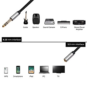 Smithok 2 Pack, 1/4 inch to 3.5mm Headphone Adapter TRS 6.35mm 1/4 inch Male to 3.5mm 1/8 inch Female Stereo Jack Audio Adapter for Amplifiers, Guitar, Keyboard Piano, Headphones - 12inch/30CM