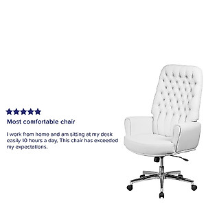 Flash Furniture Rochelle High Back Traditional Tufted White LeatherSoft Executive Swivel Office Chair with Arms
