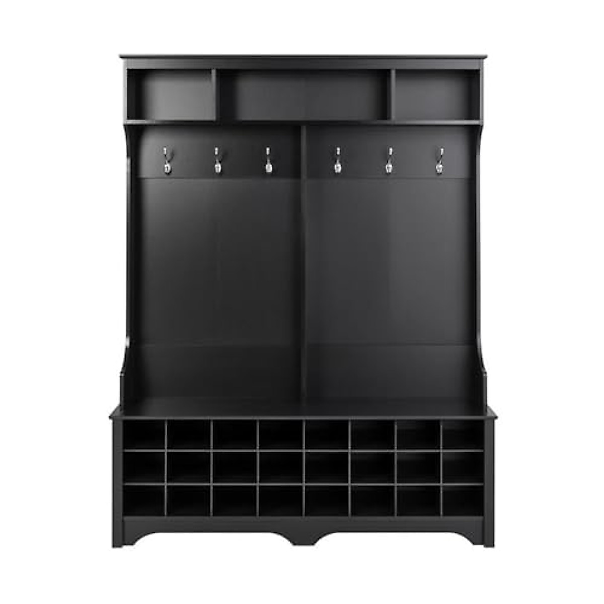 Prepac Black Hall Tree, Shoe Cabinet, Storage Cabinet with 24 Shoe Cubbies and 6 Double Coat Hooks 15.5" D x 60" W x 77" H, BSOG-0013-1