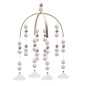 Boho Baby Mobile Neutral Baby Crib Mobile Nursery Cot Mobile Handmade Felt Ball Crib Mobile Pom Pom Mobile Ceiling Mobile Kids Room Nursery Decor（White-Clouds）