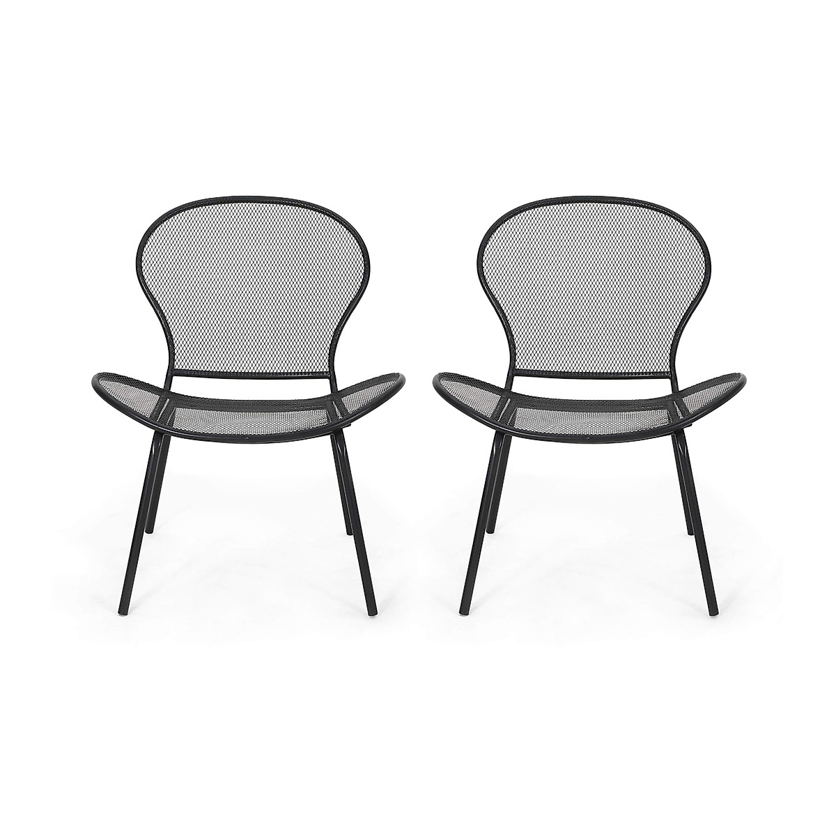 GDFStudio Modern Outdoor Iron Club Chair (Set of 2), Matte Black