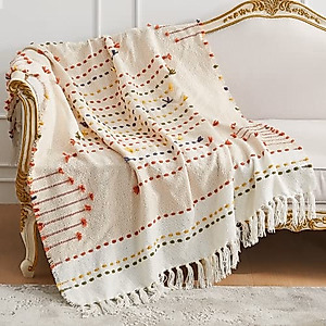 Amélie Home Boho Throw Blanket for Couch, Bohemian Decorative Summer Throw Blanket, Handmade Colorful Striped Blanket, Soft Lightweight Blanket for Sofa Chair Bed, 50x60