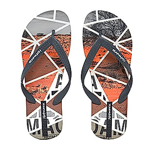 Men's Summer Nature Print Beach Everyday Flip-Flops Slippers Sandals Shoes Orange/Grey (9.5, numeric_9_point_5)