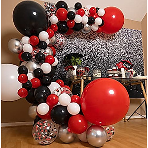 115pcs Red Black and White Balloon Arch Kit for Red and Black Birthday Party Decorations – Red and Black Balloons for White Black and Red Balloon Garland Kit – Graduation Black and Red Balloons