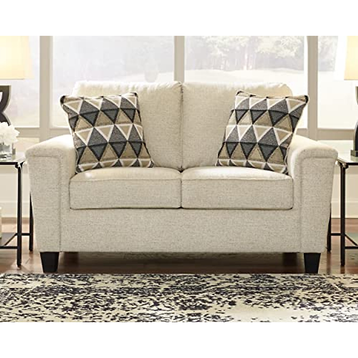Signature Design by Ashley Abinger Chenille Contemporary Loveseat with 2 Accent Pillows, Beige