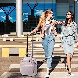 VANKEAN Carry On Underseat 16-inch Multi-functional Underseater Lightweight Overnight Suitcase with Wheels, Roller Case for Women Travel Business, Light Dusty Pink