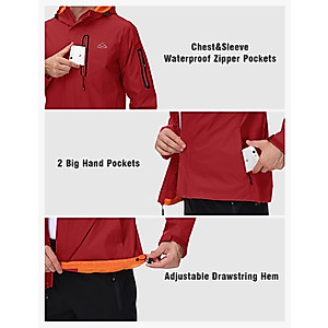 TBMPOY Men's Lightweight Rain Jackets Waterproof Hooded Running Cycling Hiking Raincoat Outdoor Windbreaker Wine Red M