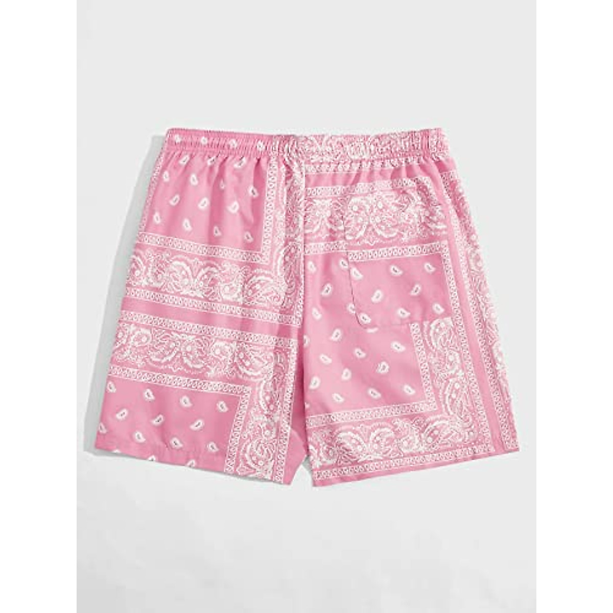 SOLY HUX Men's Cartoon Print Elastic High Waisted Casual Summer Shorts Pink and White M
