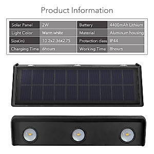 Mrzxy Solar Wall Lights Outdoor Aluminum Housing Waterproof Up and Down Wall Sconce Dusk to Dawn LED Outdoor Lighting for House Yard Deck Garage Front Porch