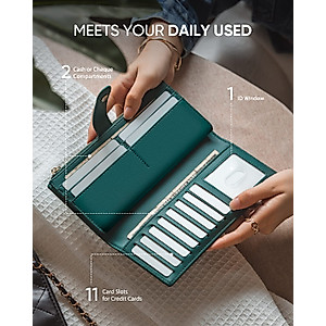 Vulkitty 𝗩𝘂𝗹𝗸𝗶𝘁𝘁𝘆 Ultra Slim Thin Leather Wallets Womens Bifold Credit Card Women's Wallets Card Cases Money Organizers for Women Ladies Female Cash Purse Wallet, Green