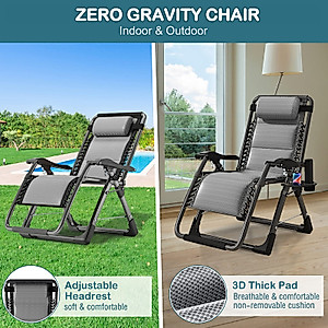 Barbella Zero Gravity Chair Reclining Lounge Chair Patio Chairs, Adjustable Lawn Recliner Folding Lounge Recliners with Removable Cushion, Headrest & Cup Holder, Ice Touch Silk Reclining Chair