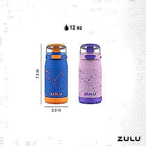 ZULU Kids Flex 12oz Tritan Stainless Steel Insulated Water Bottle with Silicone Spout, Leak-Proof Locking Flip Lid and Soft Touch Carry Loop for School Backpack, Lunchbox, and Outdoor Sports, Blue