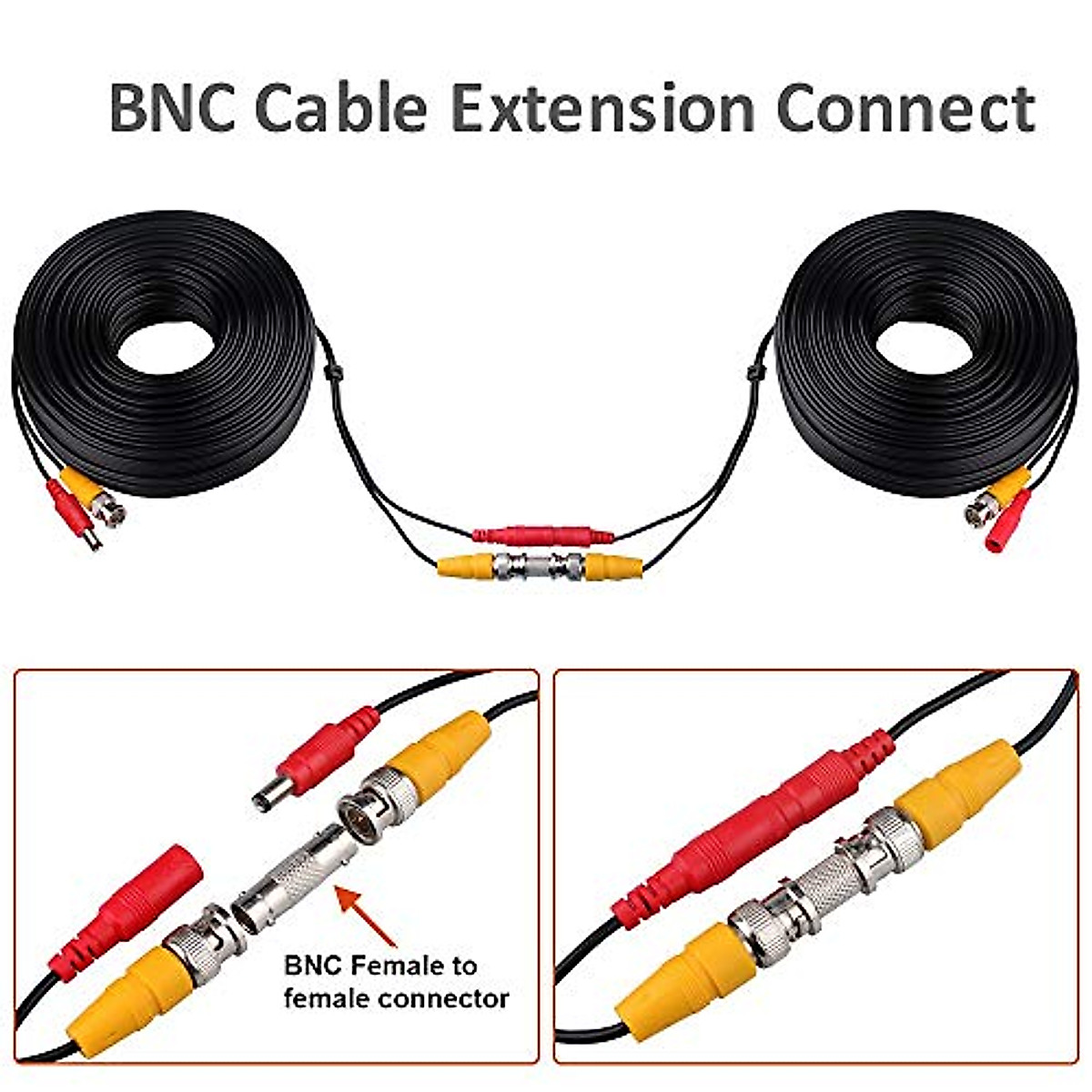 Tonton 4K 8MP 5MP 4-Pack 100 Feet 30 Meters Pre-Made All-in-One BNC Cables for Security Camera System,CCTV, DVR, Surveillance System, with BNC Connectors and RCA Adapters