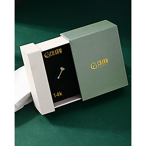 COCHARM 14K Solid Gold Cartilage Tragus Earring Stud 16g Yellow Gold Helix Stud Rings for Women 14KT Gold 6mm Length Piercing Stud